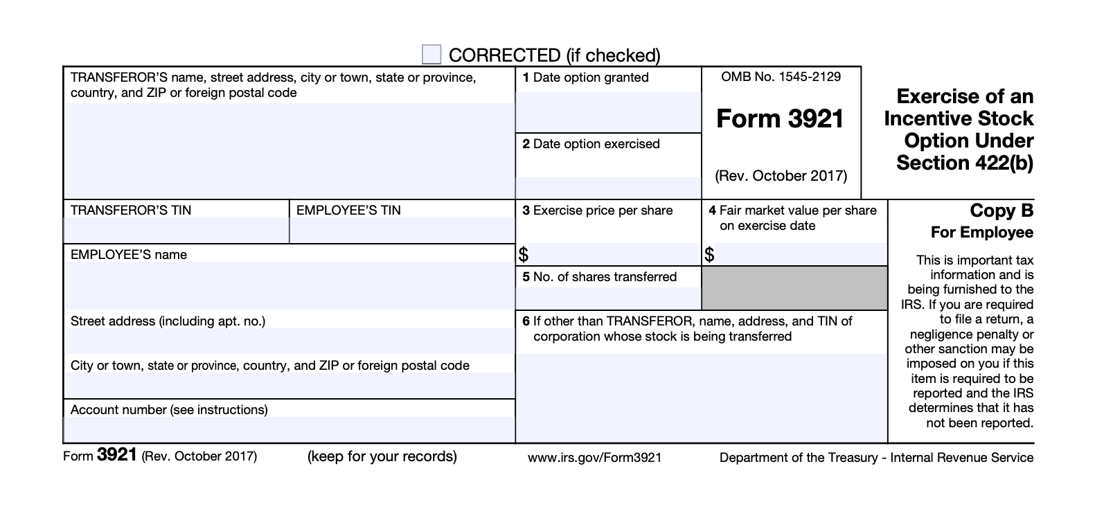 IRS Form 3921 IRS Form 3921